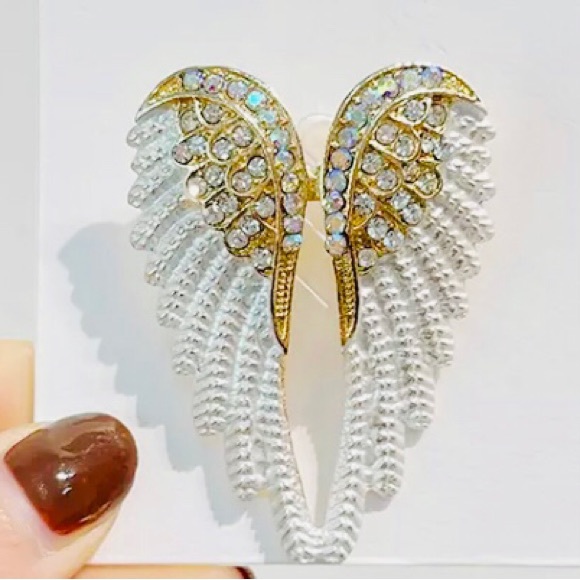 Jewelry | Gold White Crystal Angel Wings Pin Brooch Lapel | Poshmark